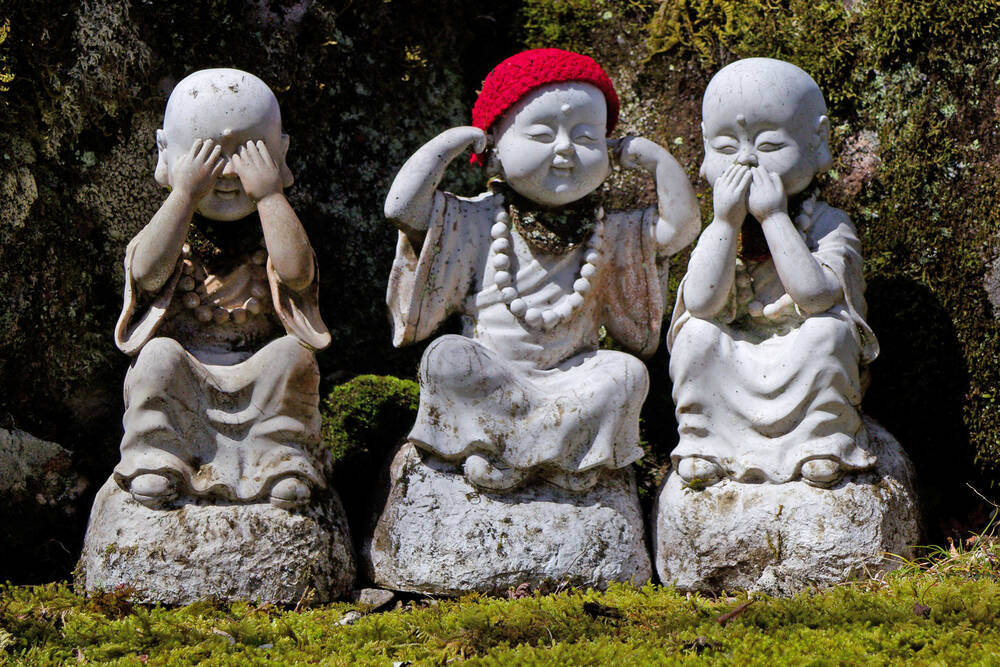 Trio of stone monks - Photographic print for sale