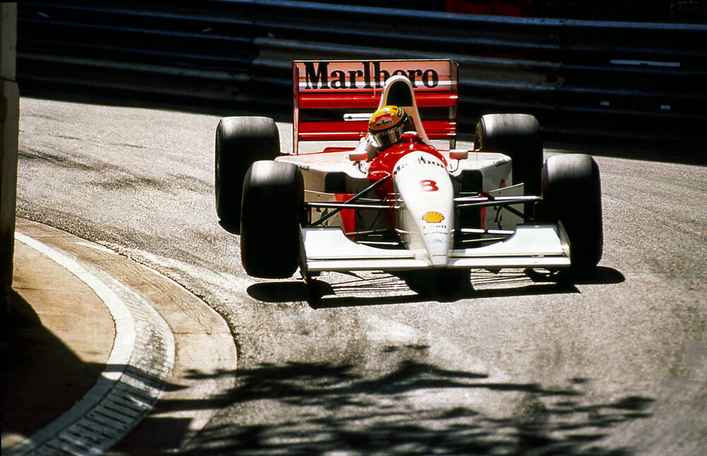 Ayrton Senna on the move in the streets of Monaco - Photographic print ...