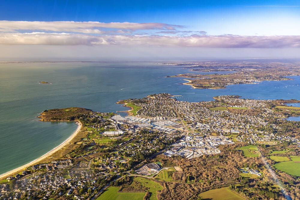 A bird's eye view of the port of Crouesty and the entrance to the Gulf ...