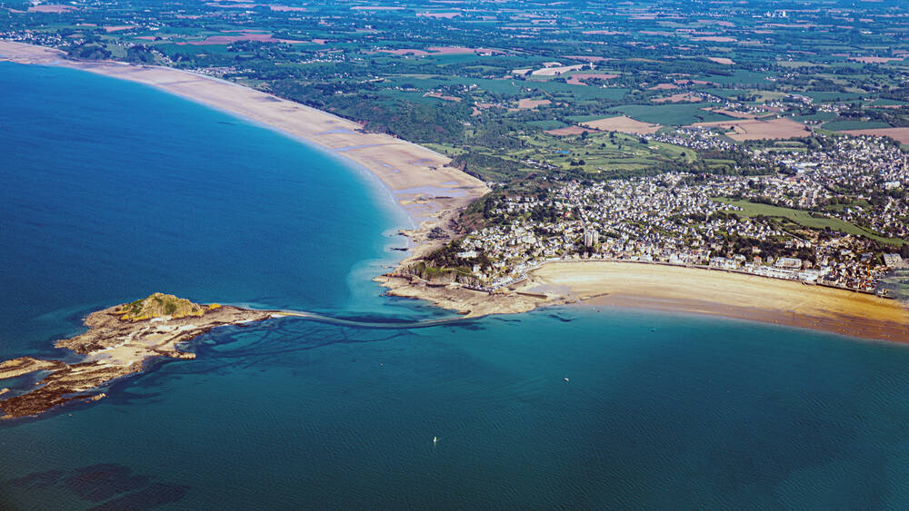 Pléneuf Val André and l'ile du Verdelet seen from the air in North ...
