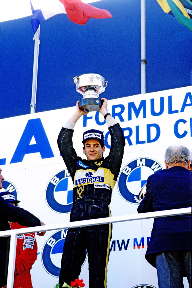 Ayrton Senna Spa podium 1985 - Foto en Poster te koop