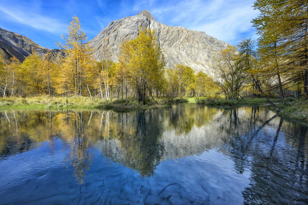 The Ubaye River at Plan de Parouart in autumn - Photographic print for sale