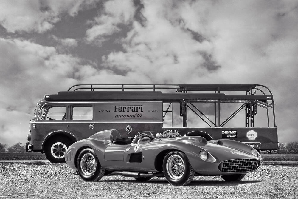 1957 Ferrari 355s with the Works Fiat Transporter - Photographic print ...