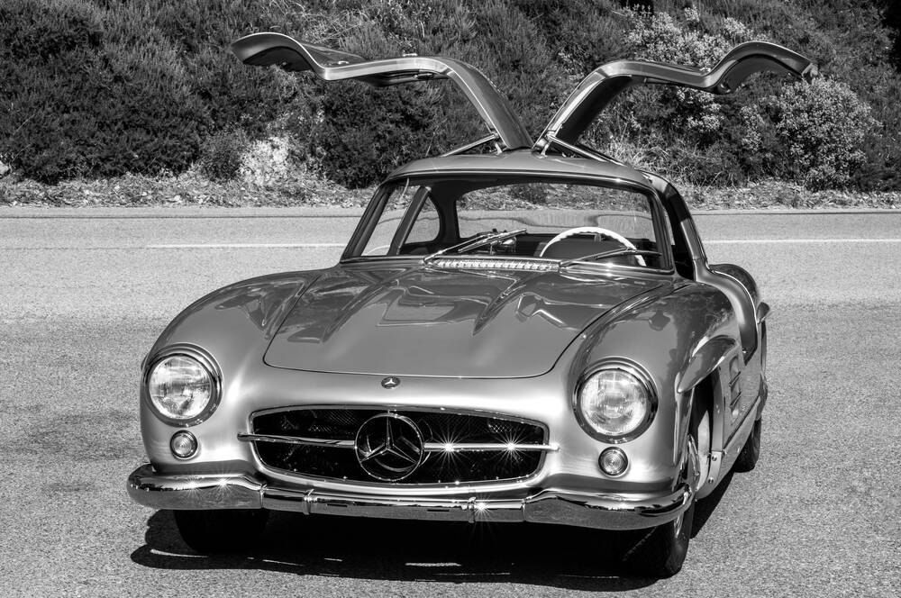 Mercedes 300SL Gullwing Front NB - Photographic print for sale