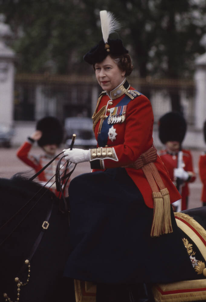 Queen Elizabeth II rides at the Trooping the Colour - Photographic ...