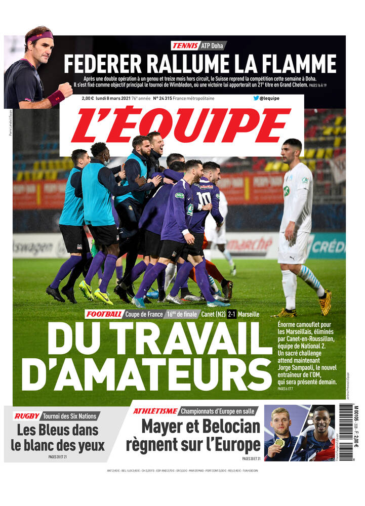 Une de L'Équipe datée du 08 mars 2021