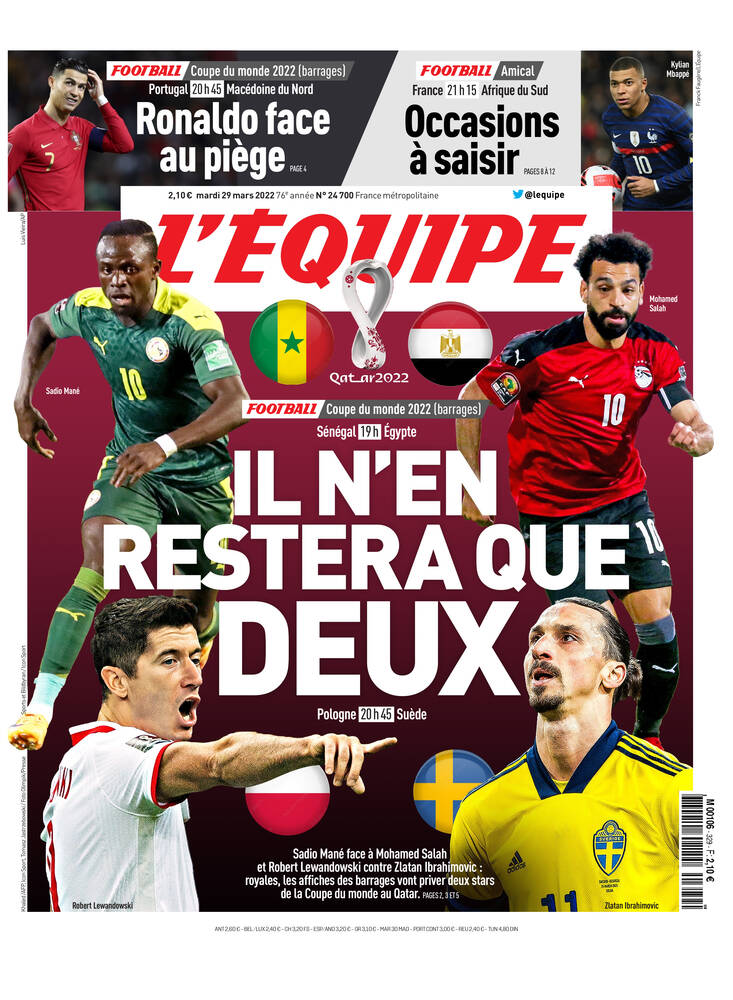 Une de L'Équipe datée du 29 mars 2022