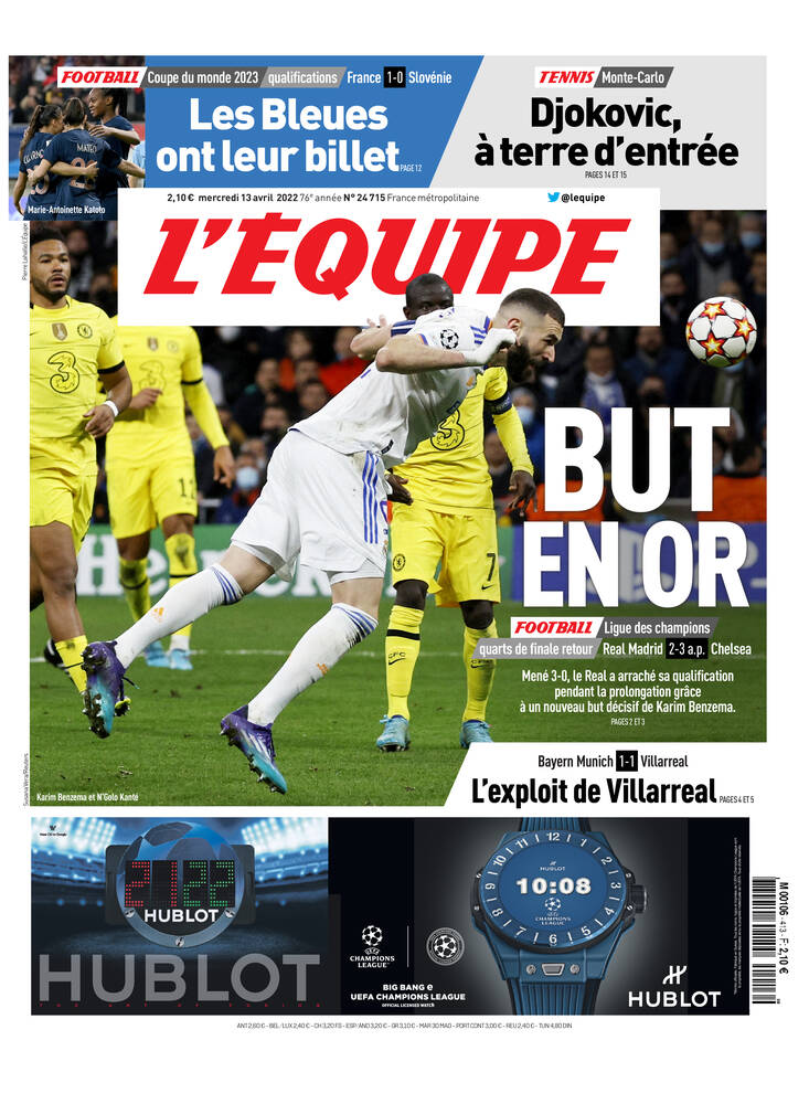 Une de L'Équipe datée du 13 avril 2022