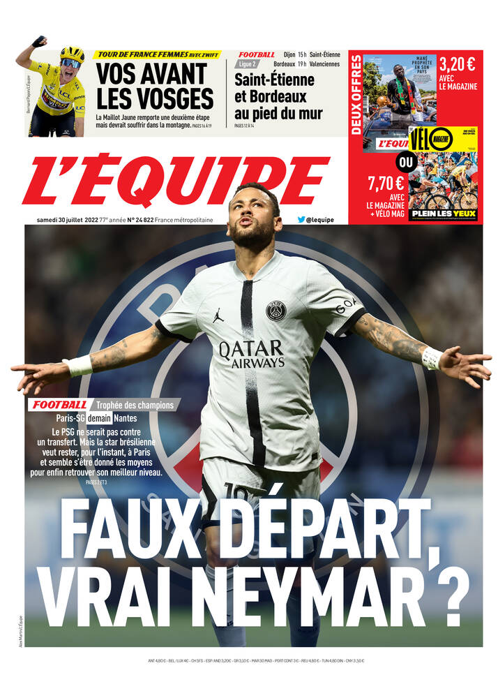 Une de L'Équipe datée du 30 juillet 2022