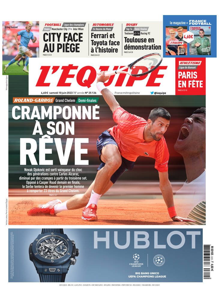 Une de L'Équipe datée du 10 juin 2023