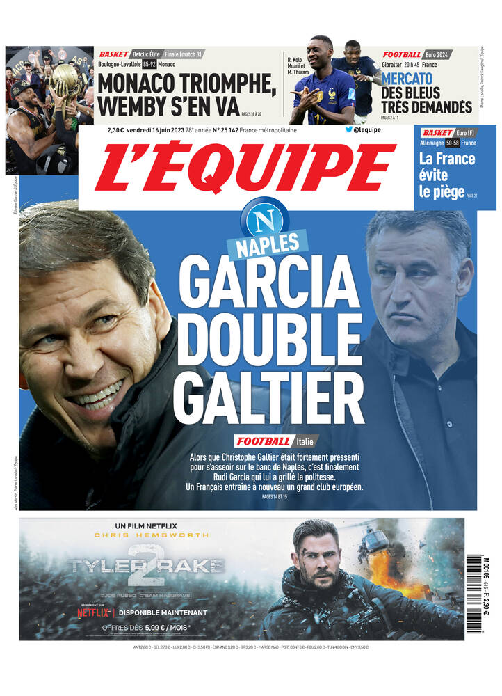 Une de L'Équipe datée du 16 juin 2023
