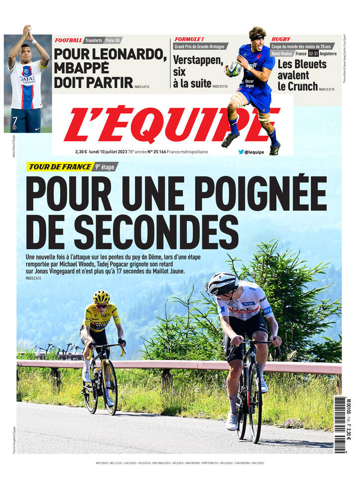 Une de L'Équipe datée du 10 juillet 2023