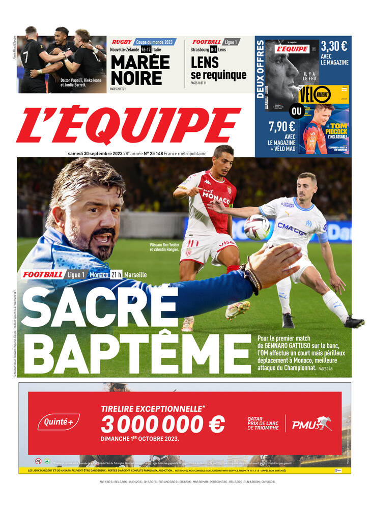 Une de L'Équipe datée du 30 septembre 2023