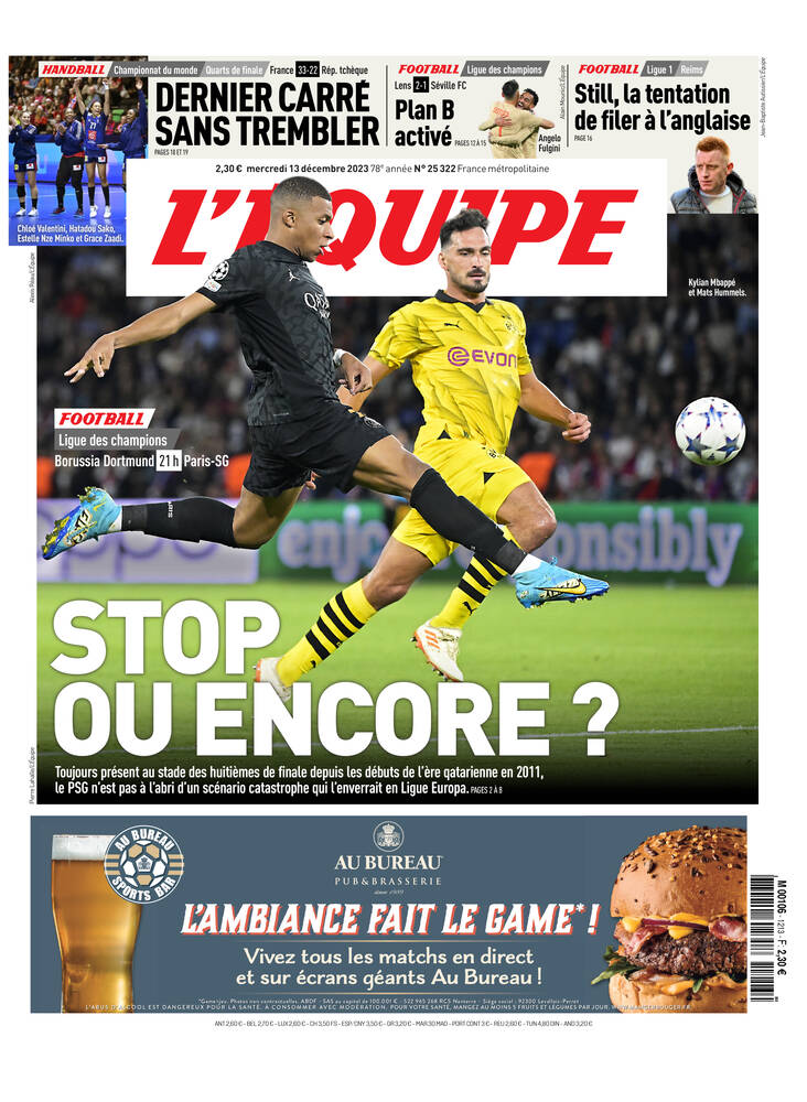 L'Équipe Front Page from December 13, 2023