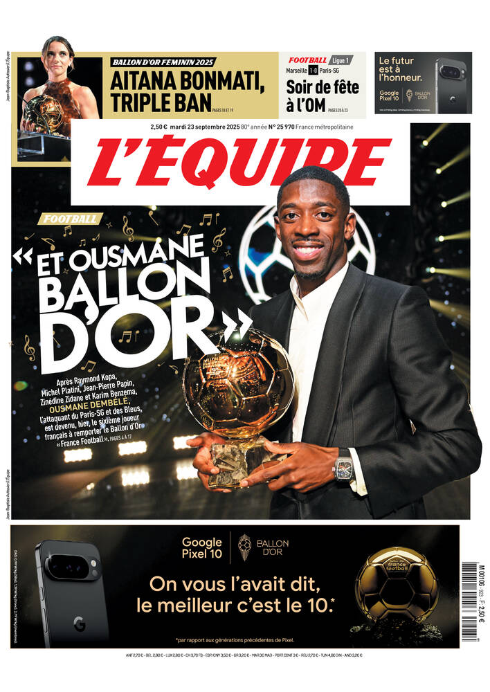 Une de L'Équipe datée du 23 septembre 2025